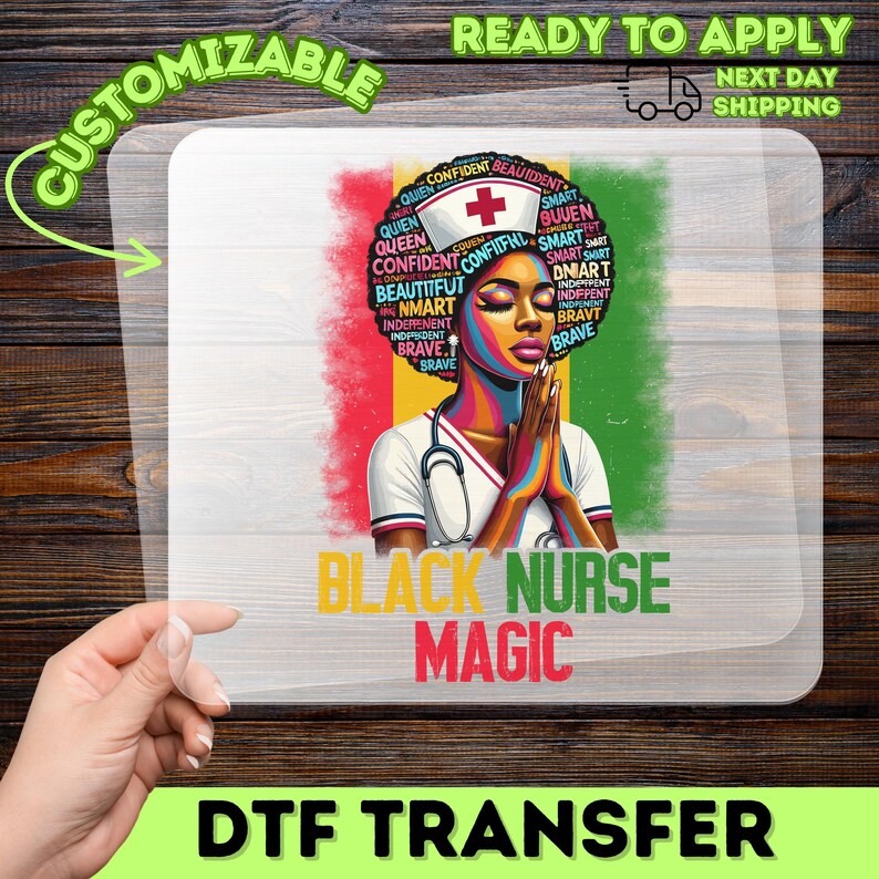 Black Nurse Magic DTF Transfer, African American Nurse Art Heat ...