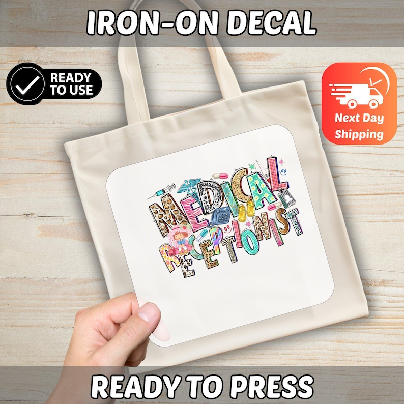 Medical Receptionist DTF Transfer, Bold and Fun Healthcare Design, Iron ...