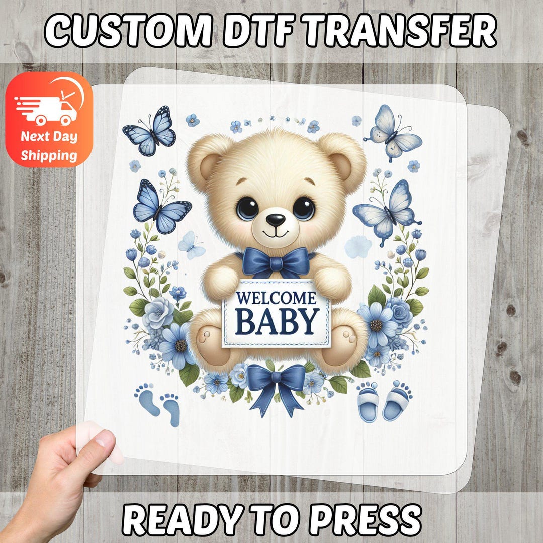 Welcome Baby DTF Transfer, Cute Bear Baby Shower Iron-on Decal, Kawaii ...