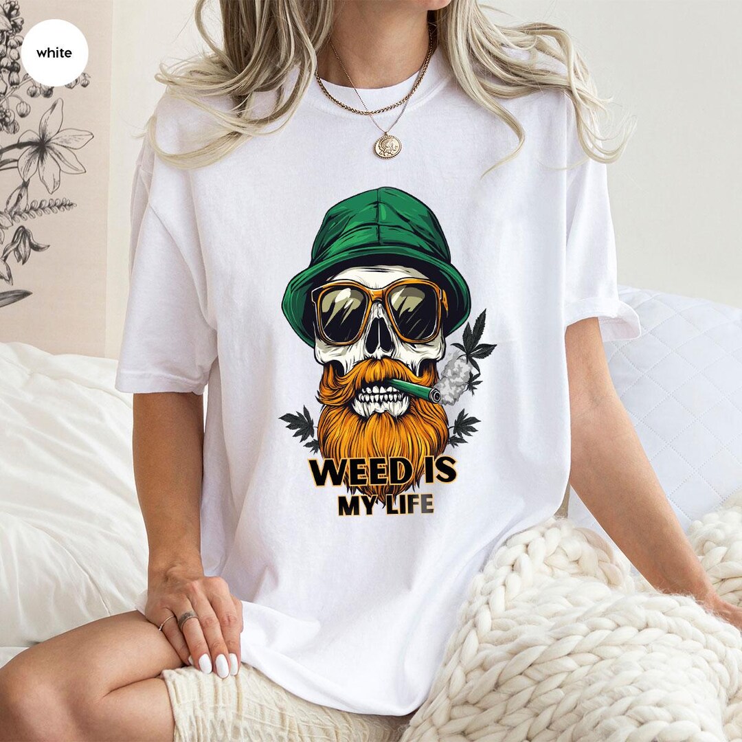 Weed Skull T-shirt, 420 Stoner Beard Shirt, Cannabis Smoker Art Shirt ...