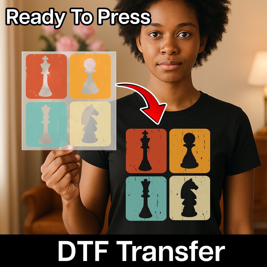 Retro Style Chess Pieces DTF Transfer, Classic Color Block Chess ...