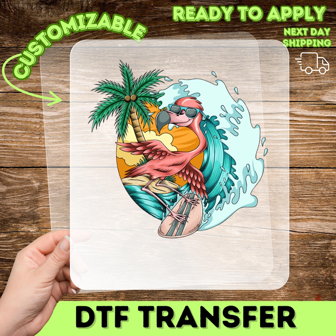DTF Transfer Flamingo Surf Design for T-shirts – Summer Beach Vibes ...