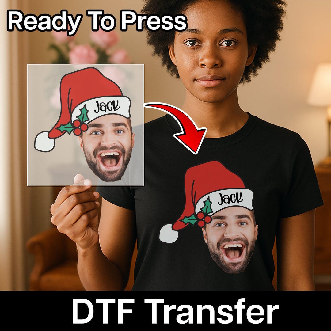 Funny Joyful Santa Hat Face DTF Transfer, Personalized Christmas Humor ...