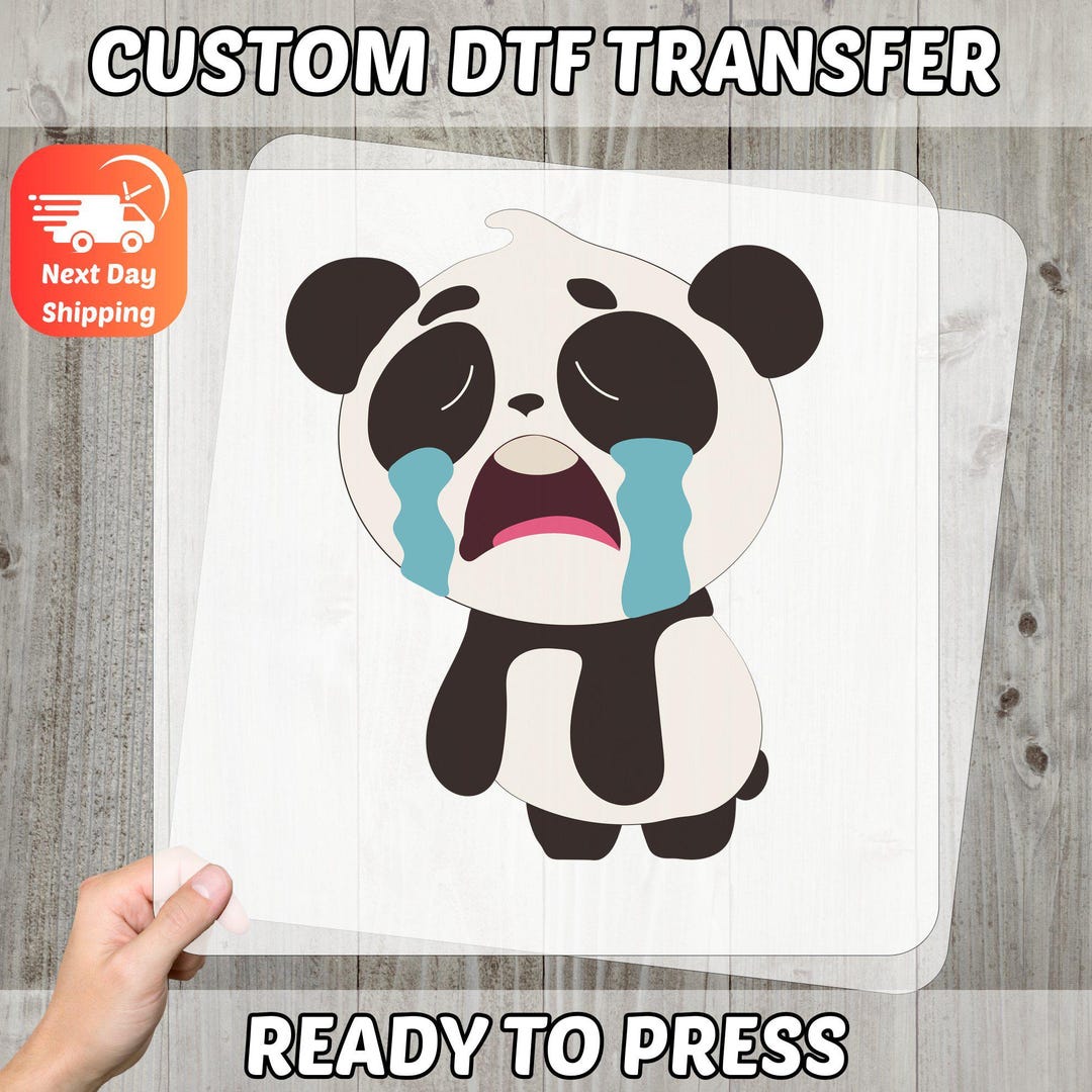 Crying Panda Emotional DTF Transfer, Cute Animal Cartoon Heat Press ...