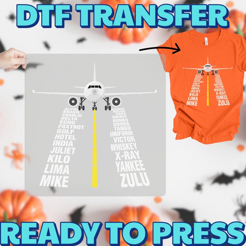 Airplane Runway Alphabet DTF Transfer, Pilot Phonetic Aviation Design ...