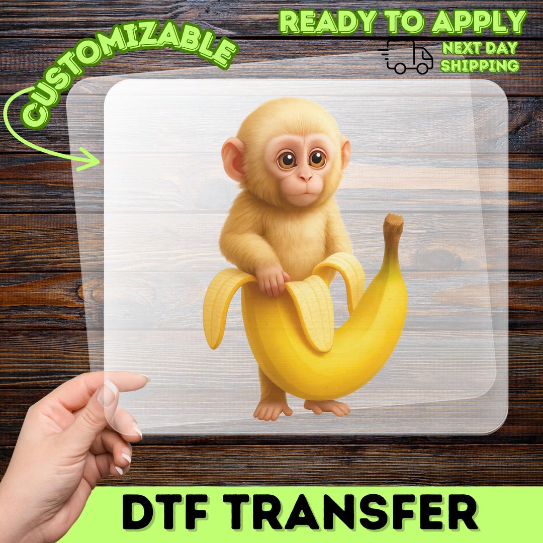 Funny Cartoon Banana Monkey DTF Transfer, Playful Animal Fruit Humor ...