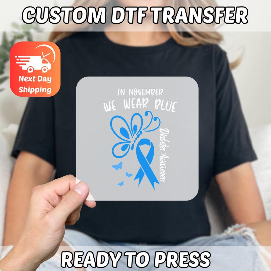 Blue Ribbon Butterfly Iron-on Decal, Diabetes Awareness Month DTF ...