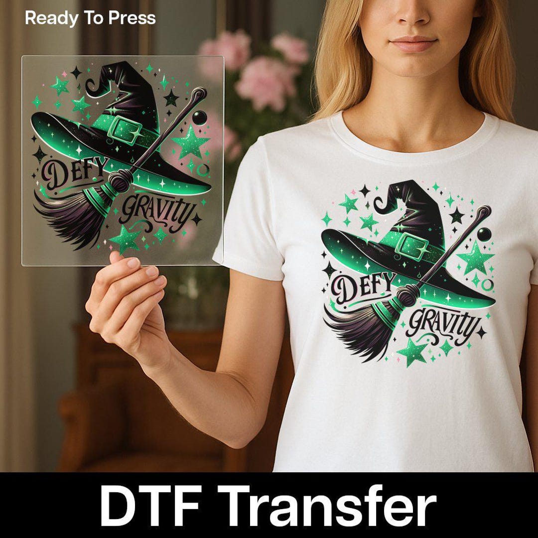 Defy Gravity Witch Hat and Broom DTF Transfer, Wicked Movie Iron-on ...