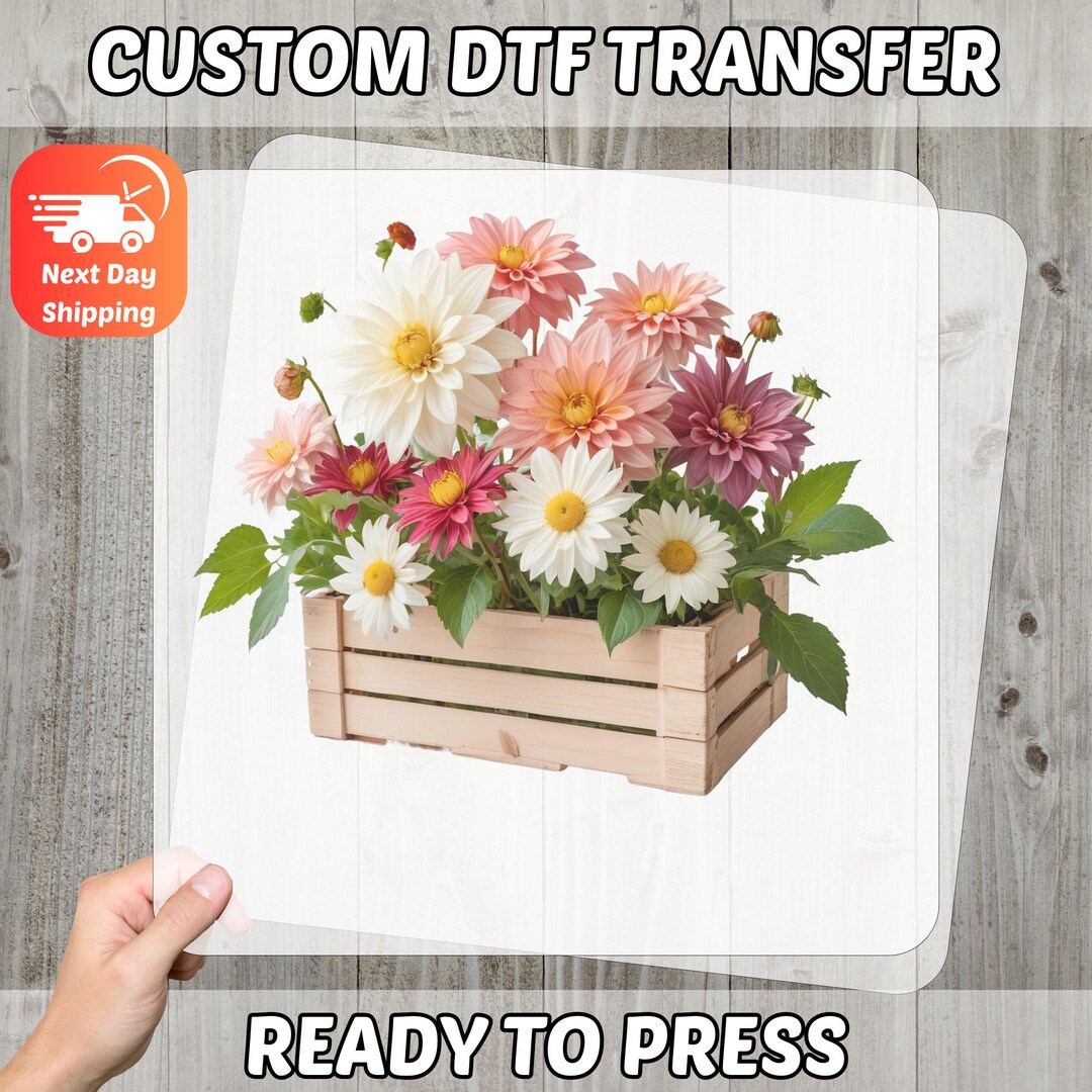 Floral Wooden Crate DTF Transfer, Spring Summer Nature Art Iron-on ...
