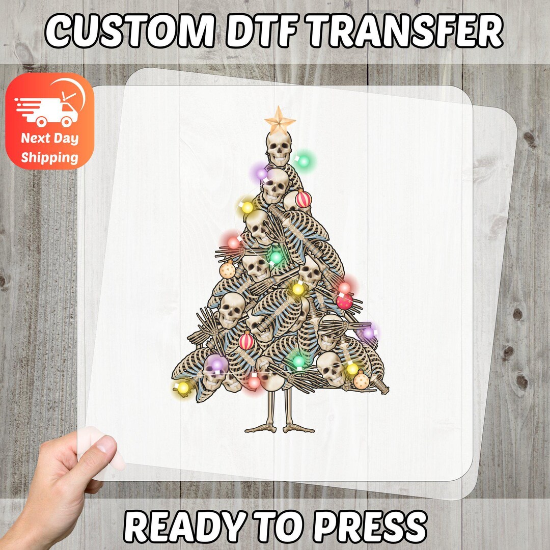 Skeleton Christmas Tree DTF Transfer, Dark Humor Holiday Iron-on Decal ...