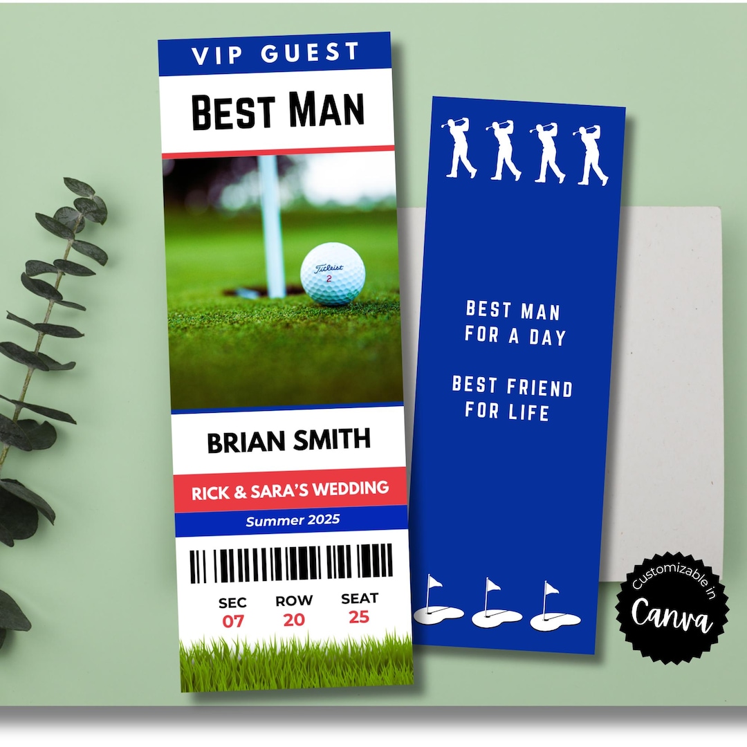 Best Man & Groomsman Golf Proposal Card, Wedding Asking Ticket Invite ...