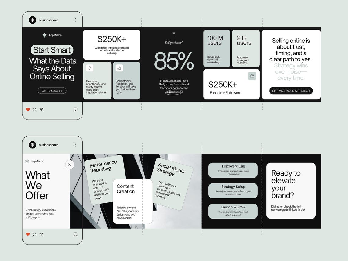 Business Instagram Seamless Carousel Canva Template, Carousel Posts for ...