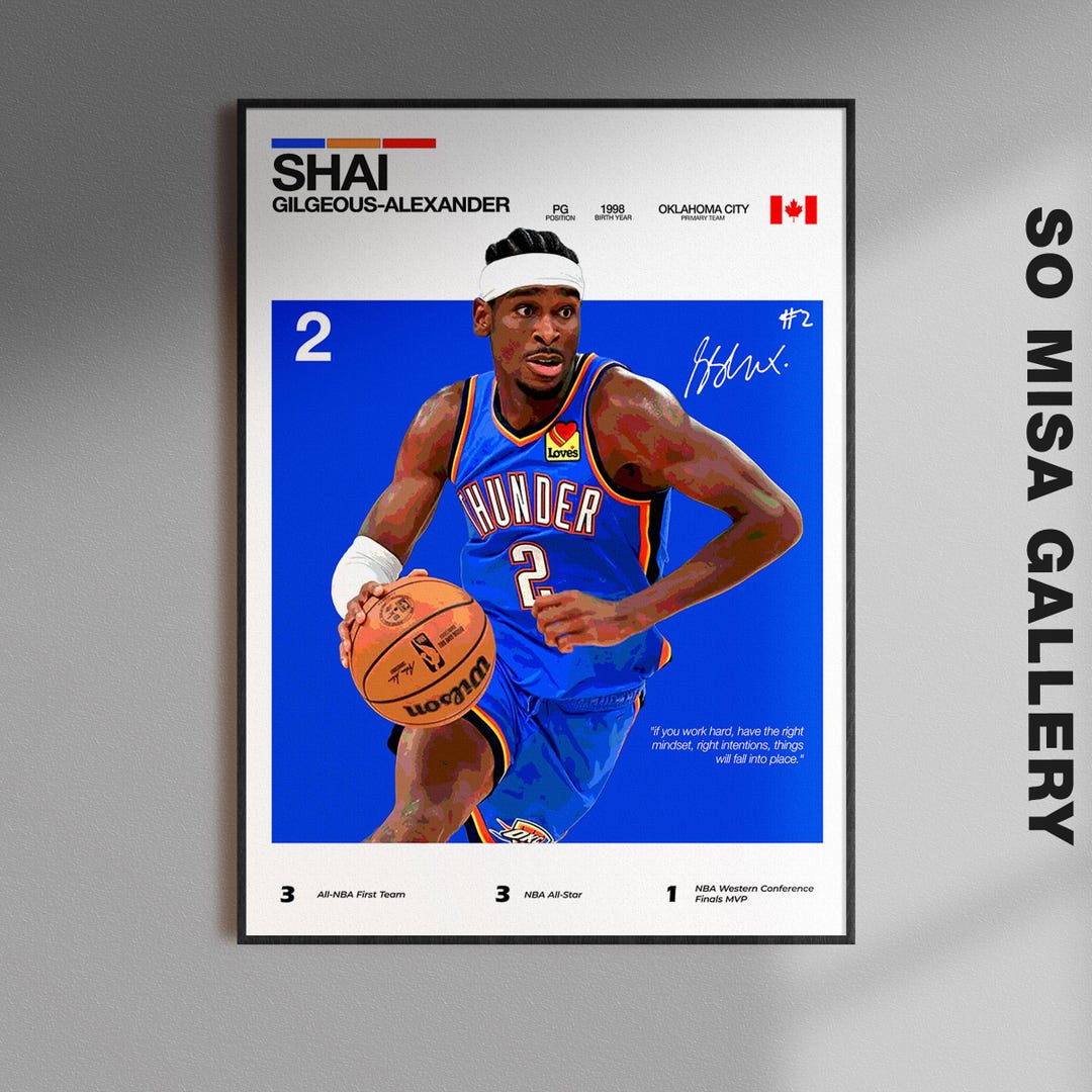 Shai Gilgeous Alexander Poster, OKC Thunder Wall Print, NBA Digital ...