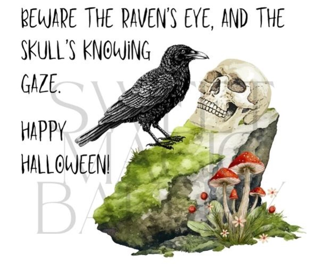 Skull and Raven Halloween Cookie Tag - 2in Square Digital Download ...
