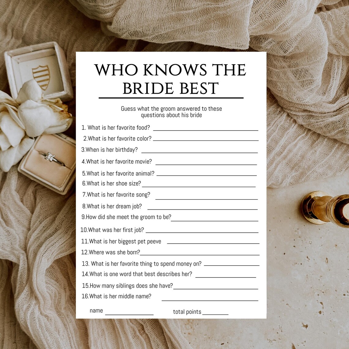 Who Knows the Bride Best Bridal Shower Game, Who Knows the Bride Best ...