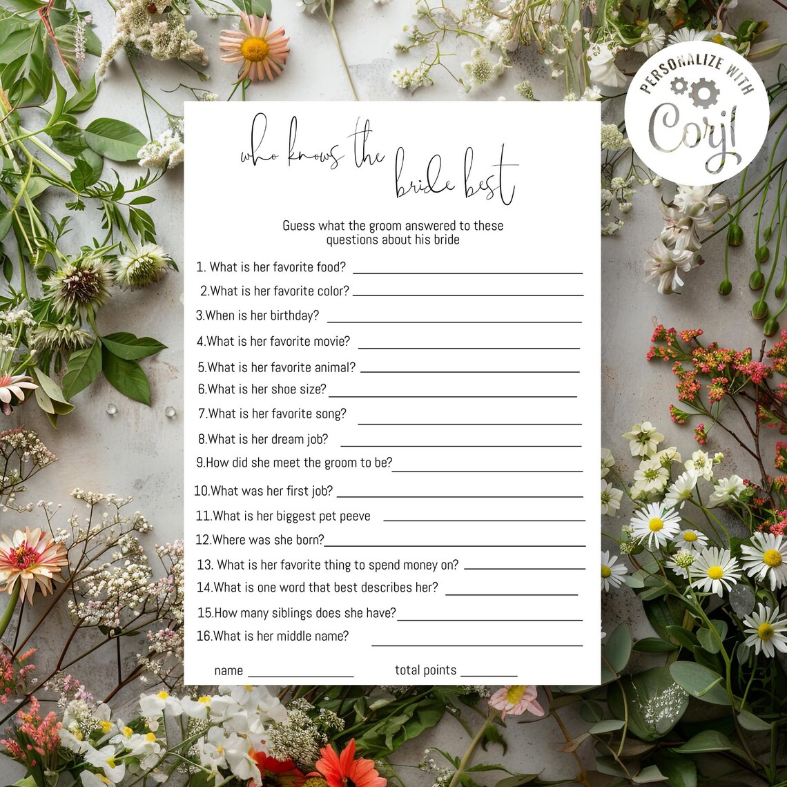 Who Knows the Bride Best Bridal Shower Game, Who Knows the Bride Best ...