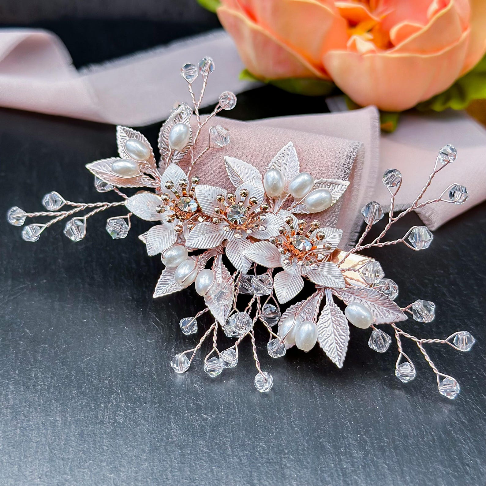 Crystal Bridal Hair Clip Floral Wedding Hair Piece Bridal Hair Barrette ...