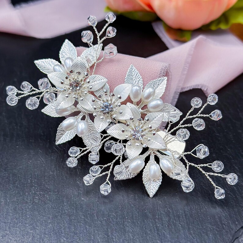 Crystal Bridal Hair Clip Floral Wedding Hair Piece Bridal Hair Barrette ...