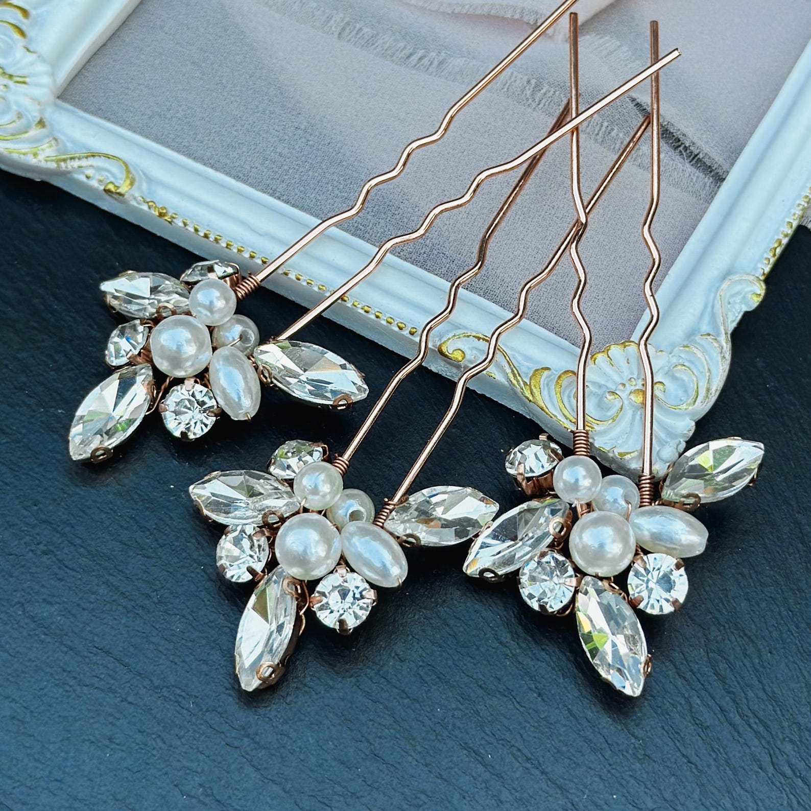 Bridal Pearl and Rhinestone Gold Hair Pins - Wedding Hair Accessories ...