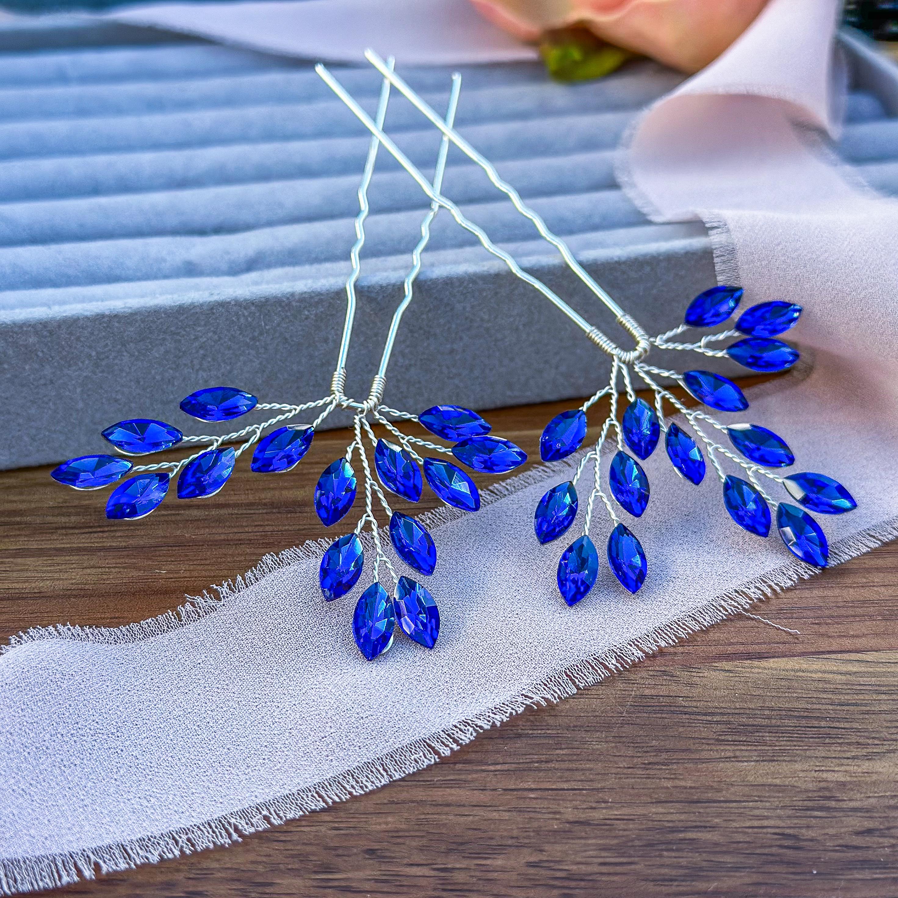 Rose Gold Bridal Hair Pins Blue Opal Crystal Hair Pins Something Blue ...