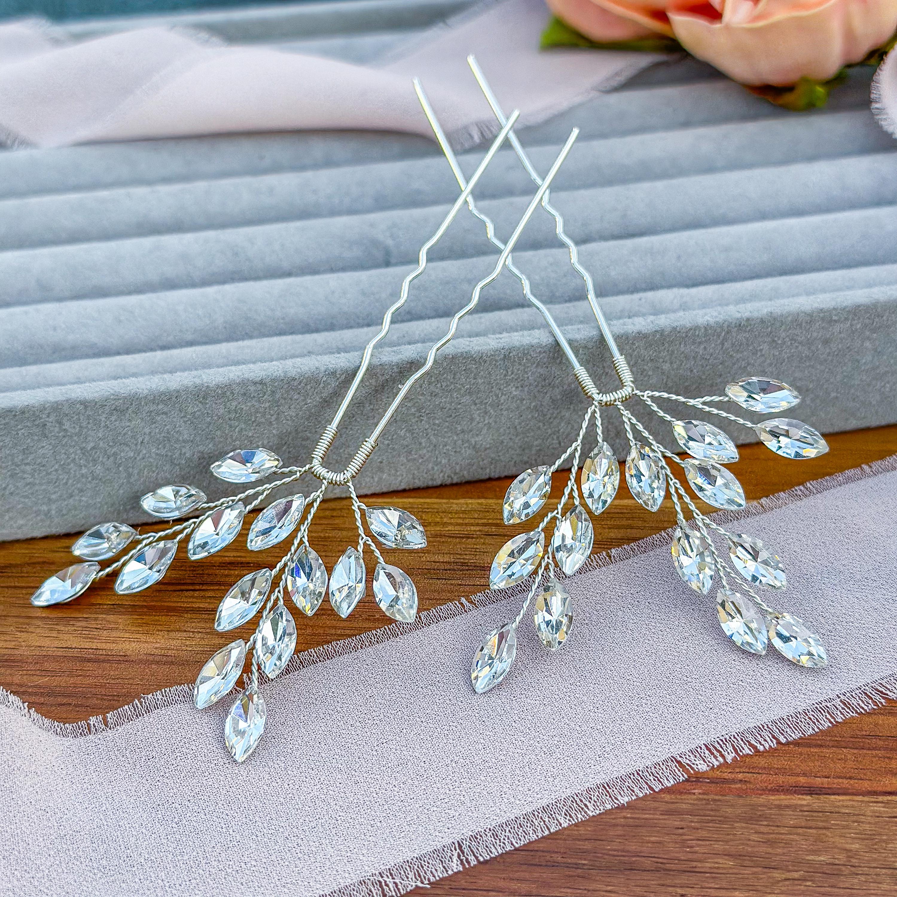 Rose Gold Bridal Hair Pins Blue Opal Crystal Hair Pins Something Blue ...