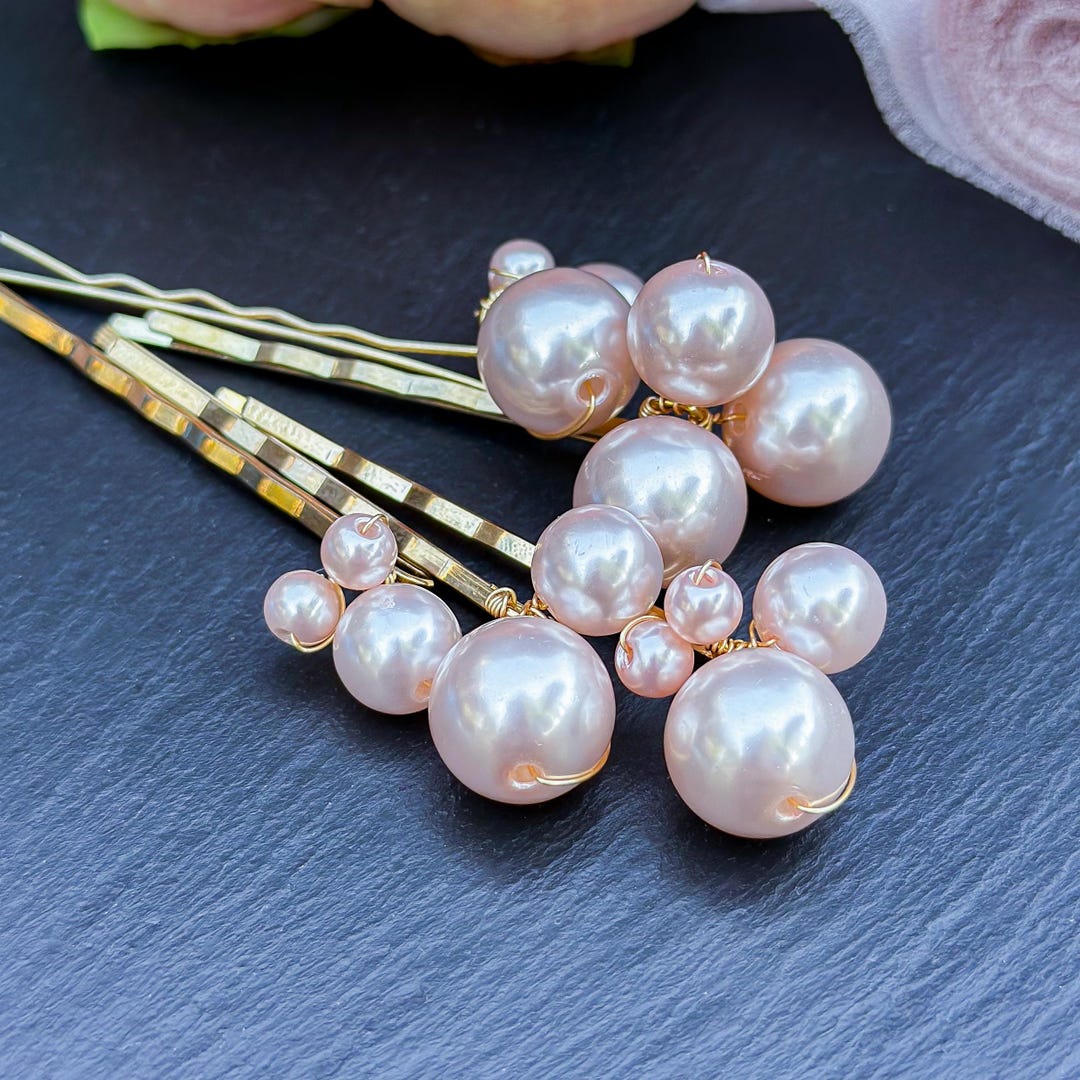 Light Pink Pearl Hair Pins Mixed Size Pearl Bobby Pins Wedding Hair ...