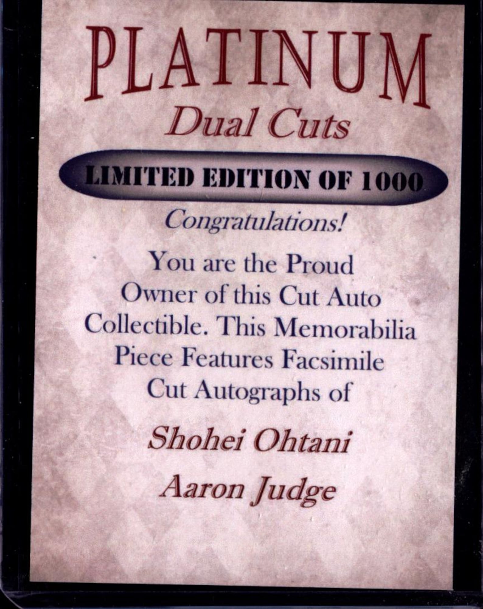 Shohei Ohtani Aaron Judge Platinum Dual Cuts Facs Autos Only 1000 Made ...