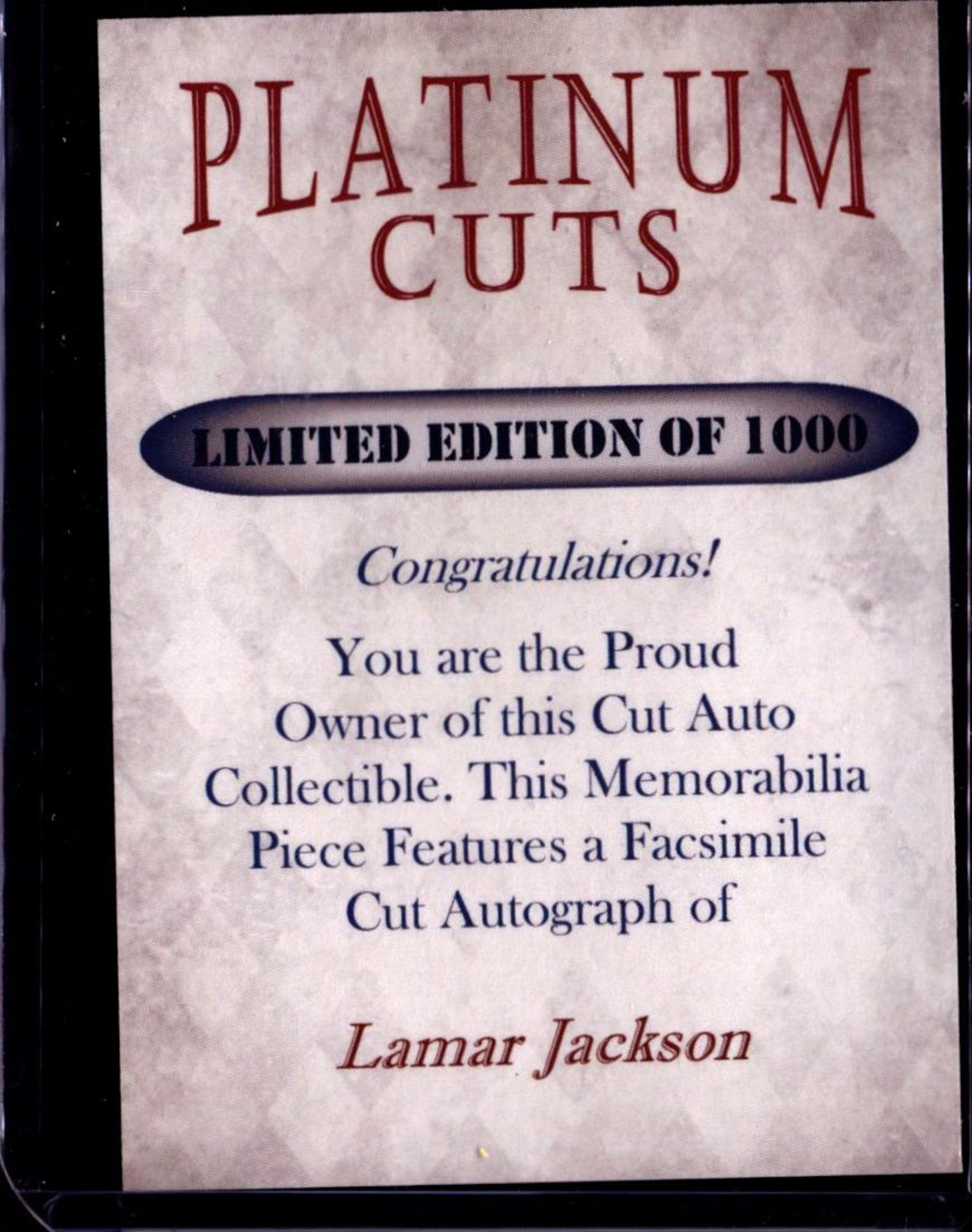 Lamar Jackson Platinum Cuts Facs Auto Only 1000 Made Baltimore Ravens ...