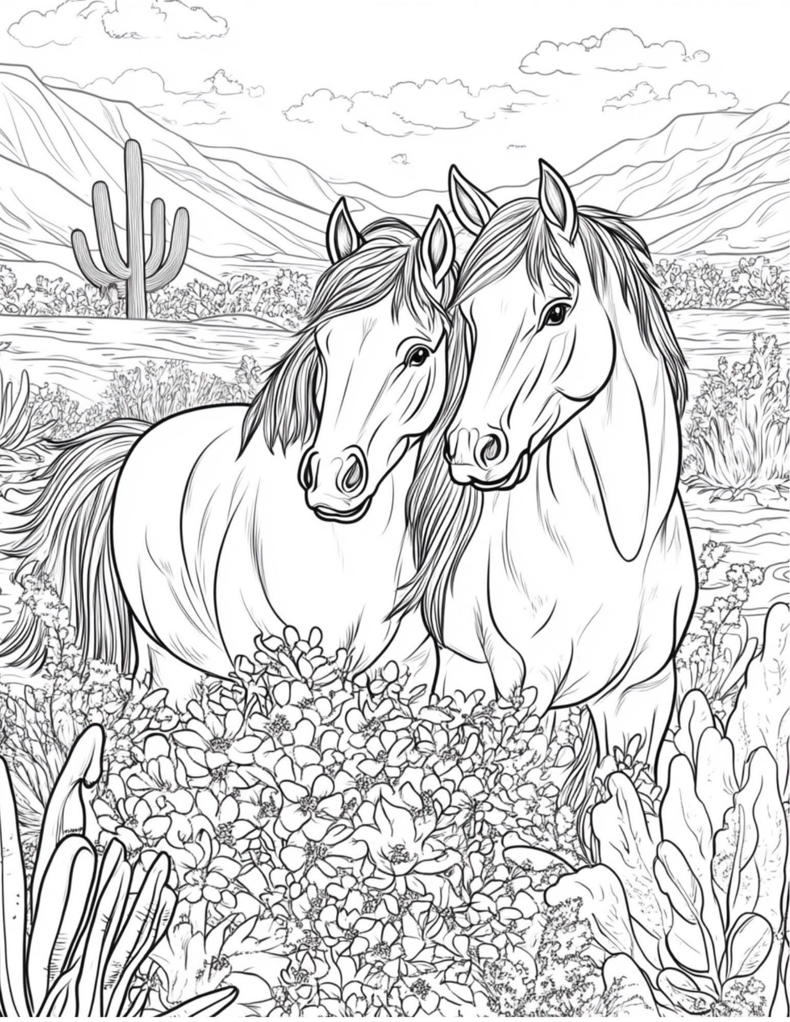 Coloring Pages for Adults, Wild Horses, Instant Download, High ...