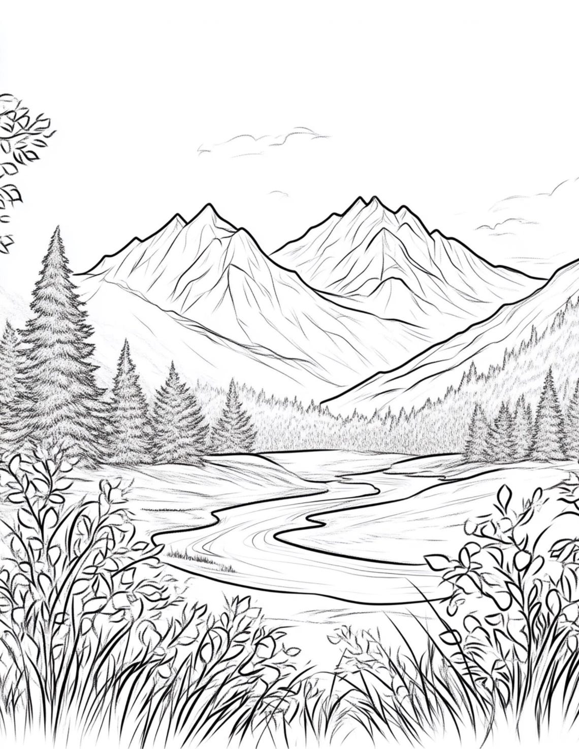 Coloring Pages for Kids and Adults, Mountain Landscapes, Nature ...