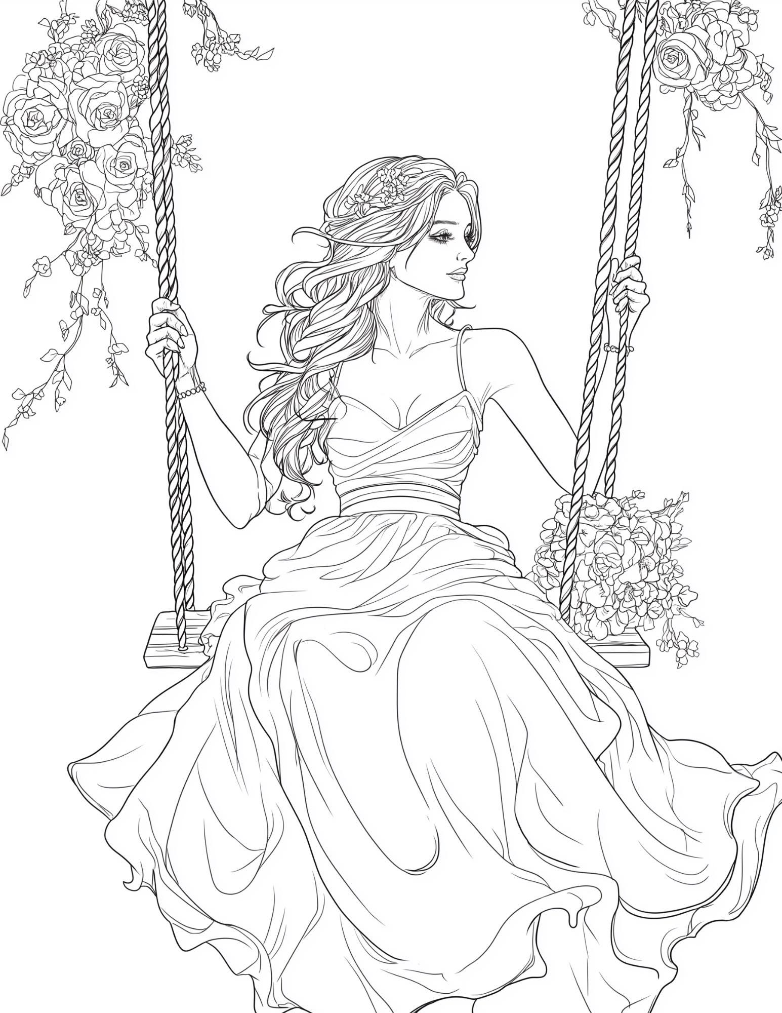Coloring Pages for Kids and Adults, Lovely Ladies in Lovely Dresses ...