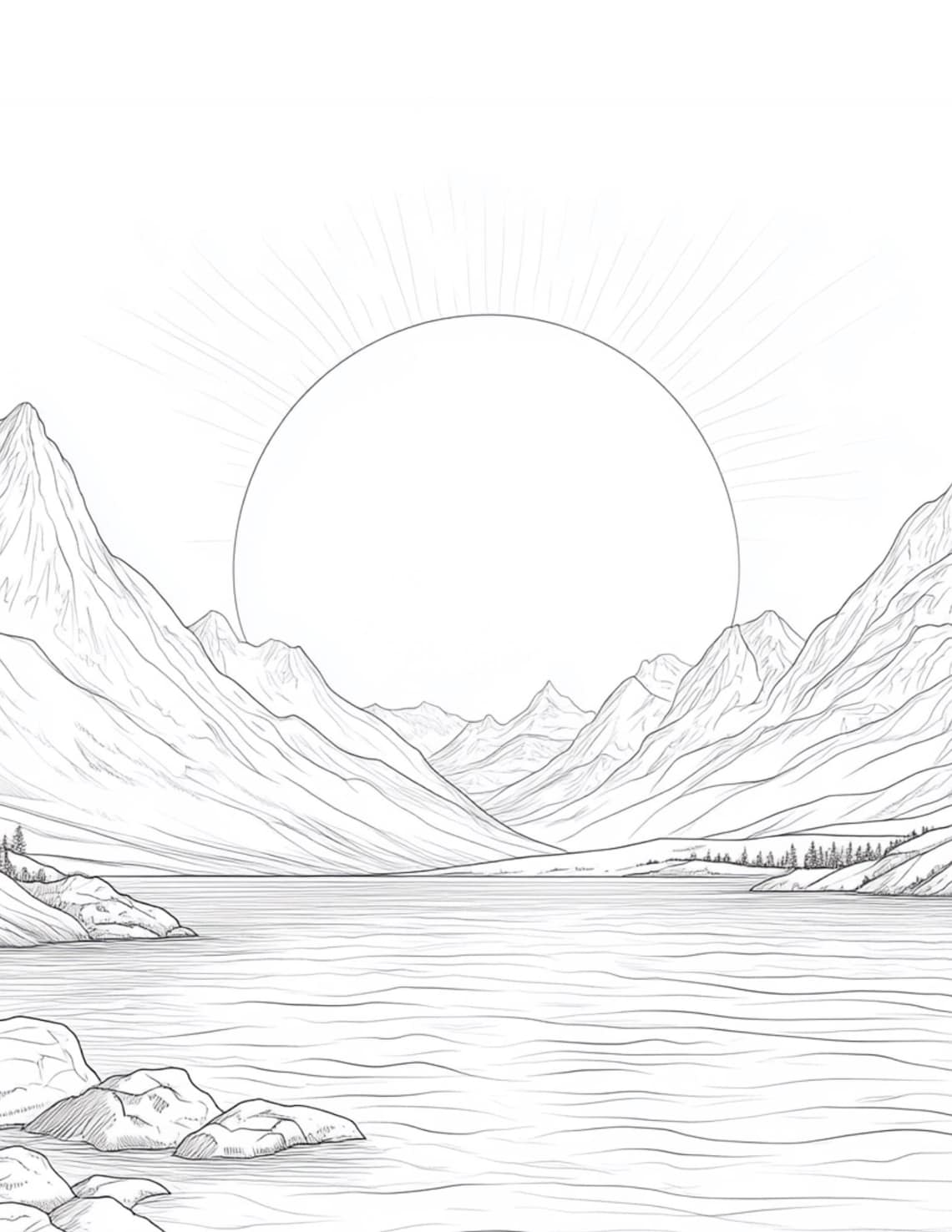 Coloring Pages for Kids and Adults, Mountain Landscapes, Nature ...