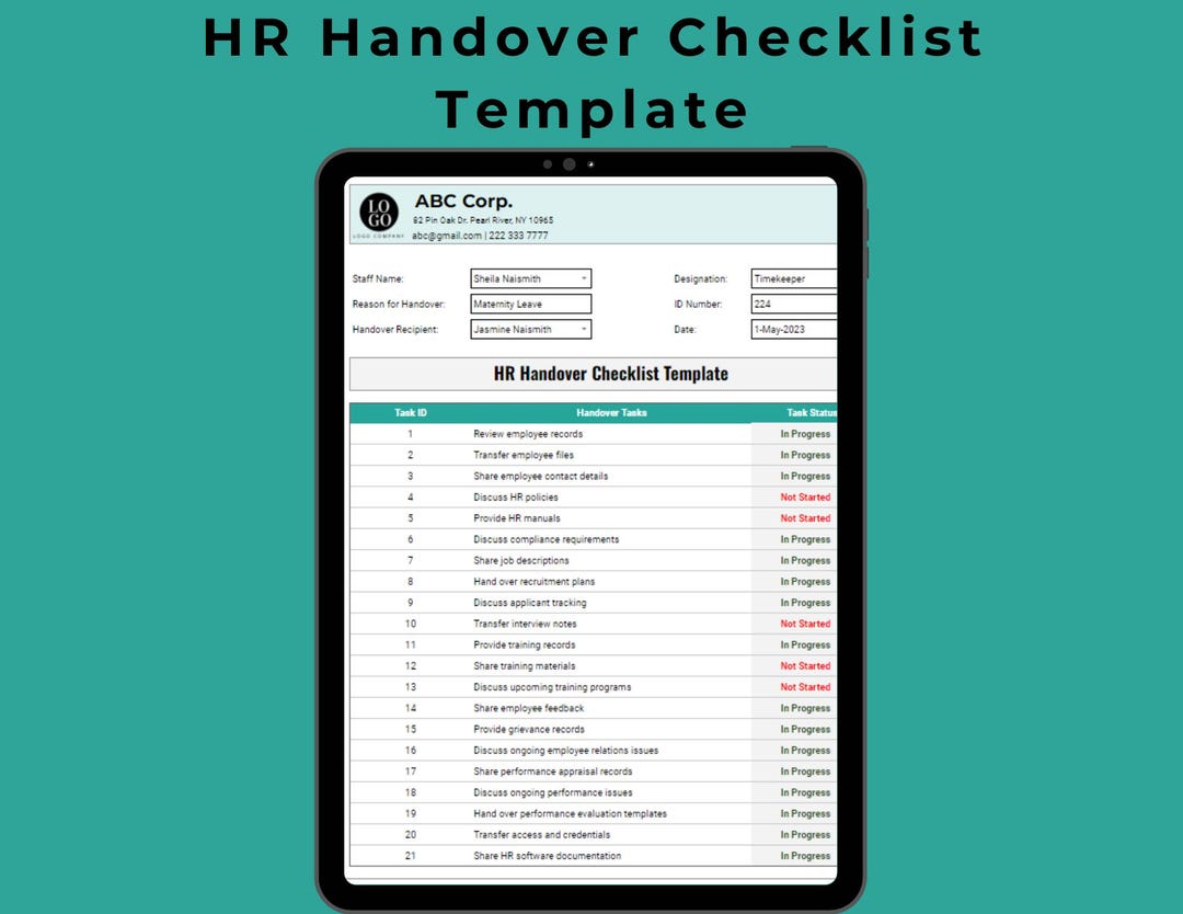 Editable HR Handover Checklist Template for Google Sheets, Digital ...