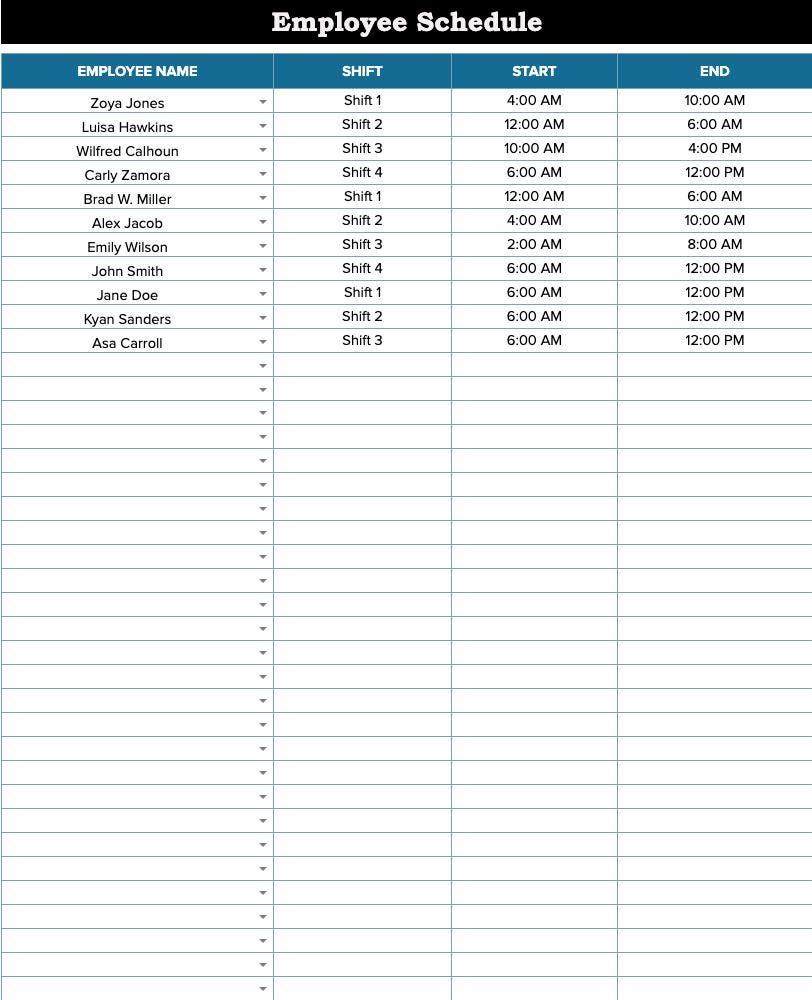 3in1,employee Schedule Gantt Chart Template, Employee Management ...