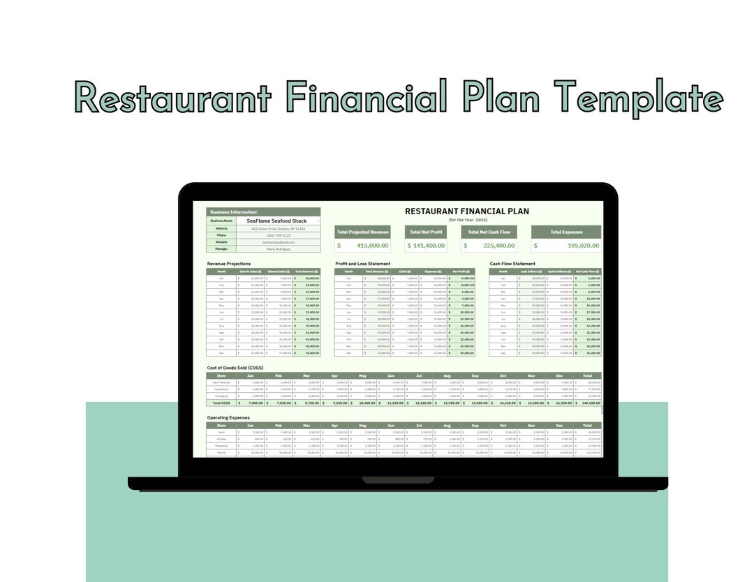 Restaurant Financial Plan Template, Google Sheets Format, Manage ...
