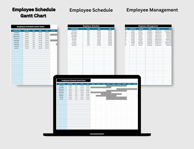 3in1,employee Schedule Gantt Chart Template, Employee Management ...