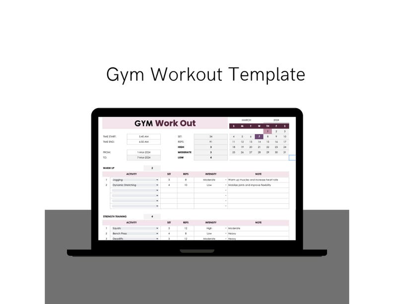 Gym Workout Template, Google Sheets Format, Track Fitness Goals ...