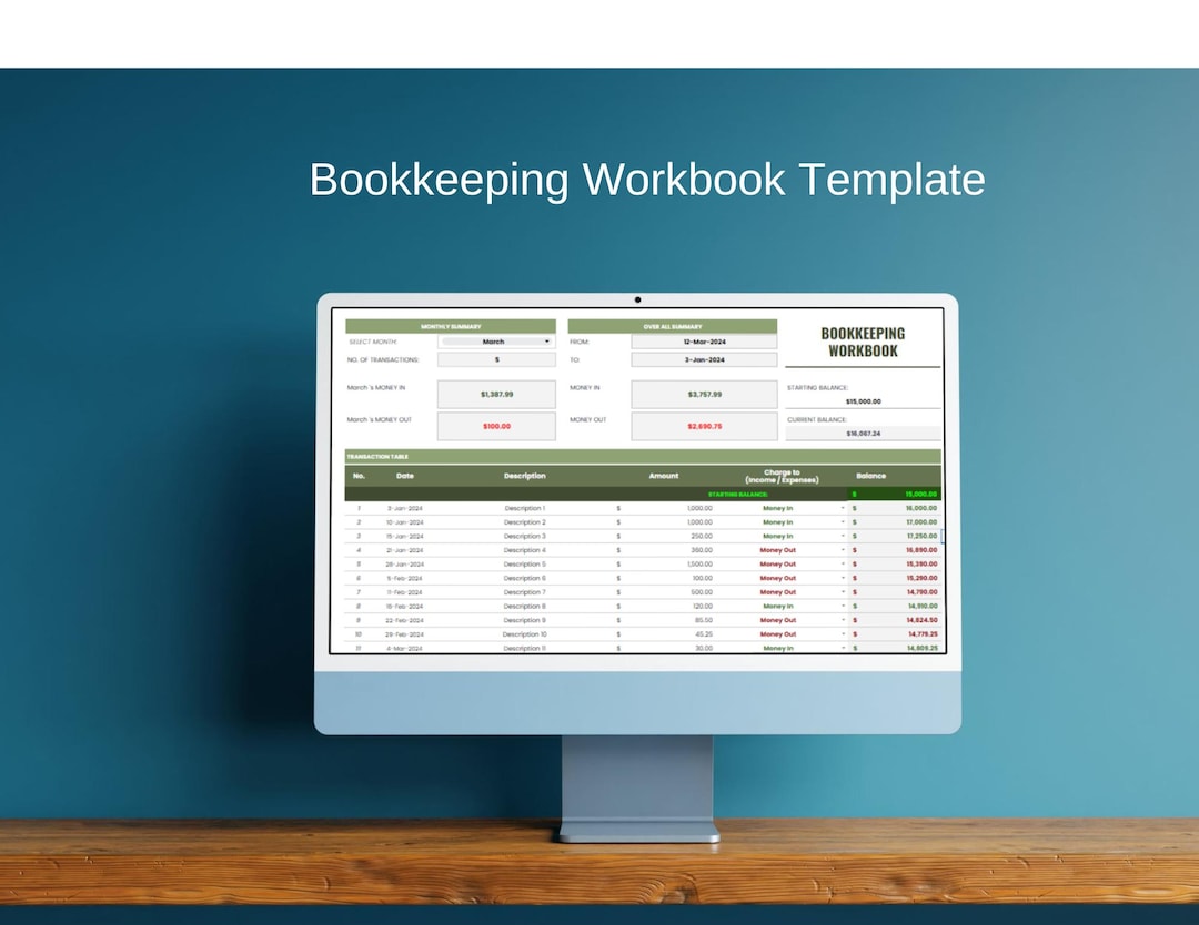 Editable Bookkeeping Workbook Template for Google Sheets, Digital ...