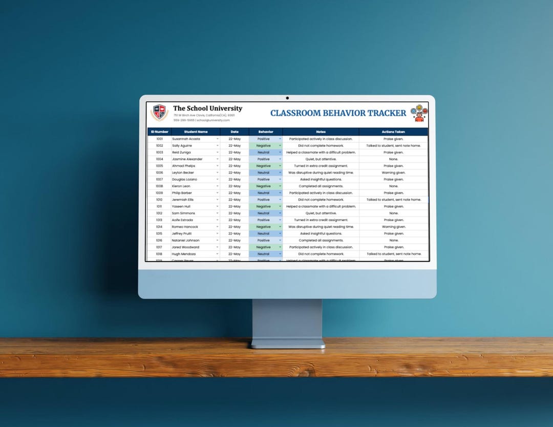 Classroom Behavior Tracker Template, Google Sheets Format, Monitor ...
