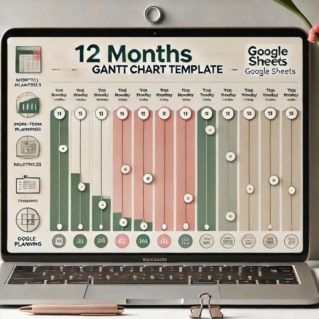 Editable 12 Months Gantt Chart Template for Google Sheets, Digital ...