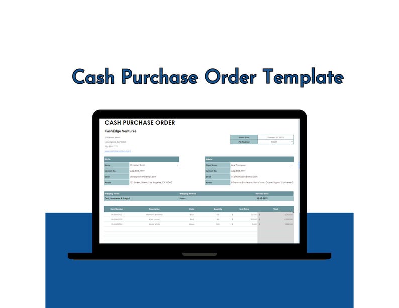 Cash Purchase Order Template, Google Sheets Format, Manage Cash ...