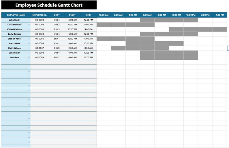 3in1,employee Schedule Gantt Chart Template, Employee Management ...