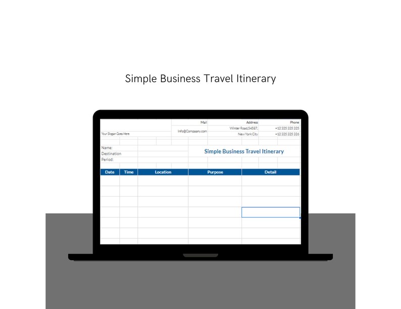 Simple Business Travel Itinerary, Google Sheets Format, Organize ...