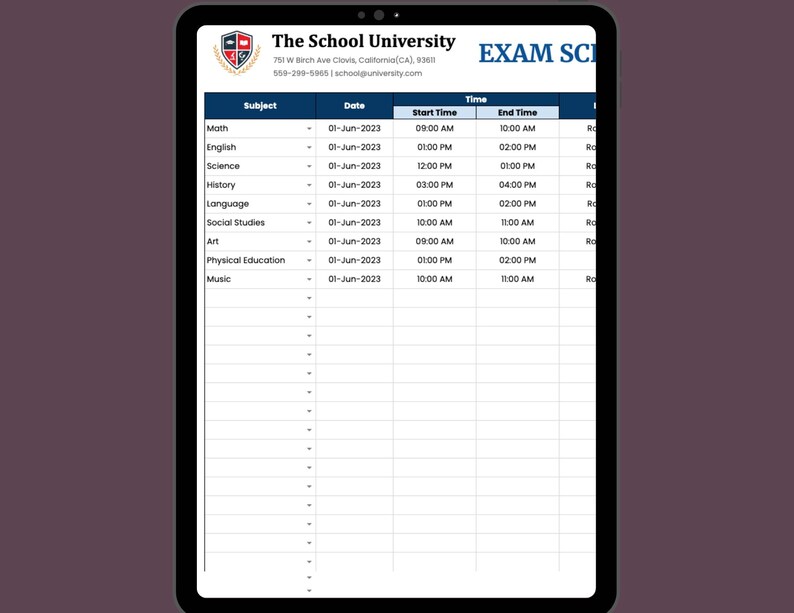 Exam Schedule Template, Google Sheets Format, Organize Study Plans ...