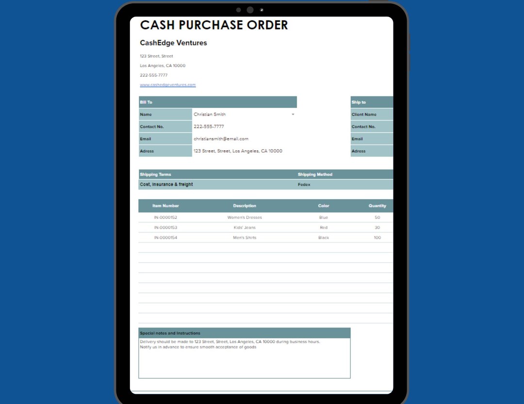 Cash Purchase Order Template, Google Sheets Format, Manage Cash ...