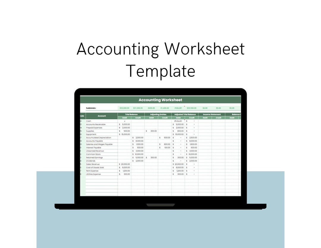 Editable Accounting Worksheet Template for Google Sheets, Digital ...