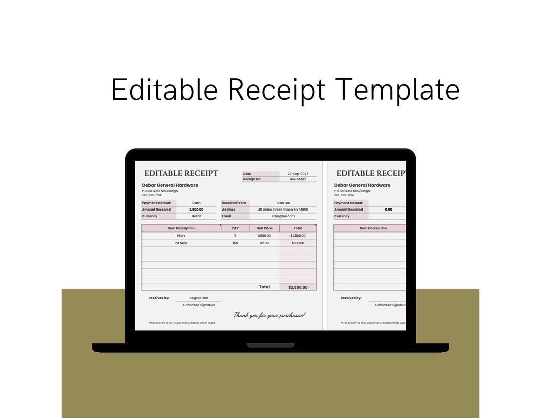 Editable Receipt Template, Google Sheets Format, Customizable Sales ...