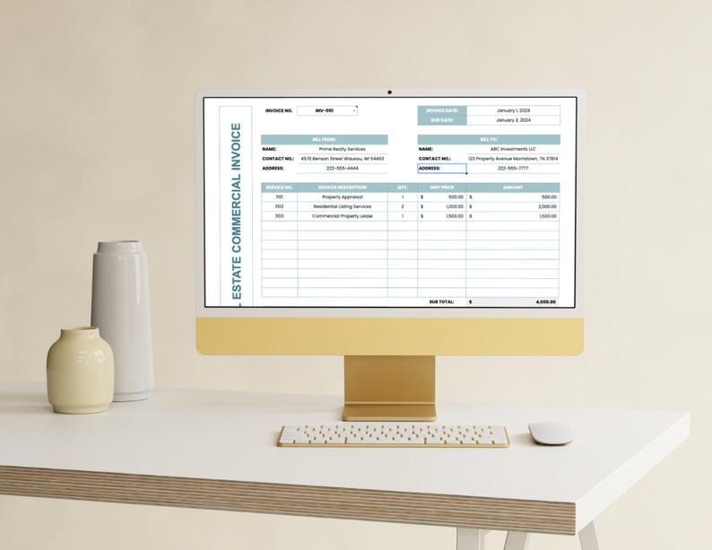 Editable Real Estate Commercial Invoice Template for Google Sheets ...