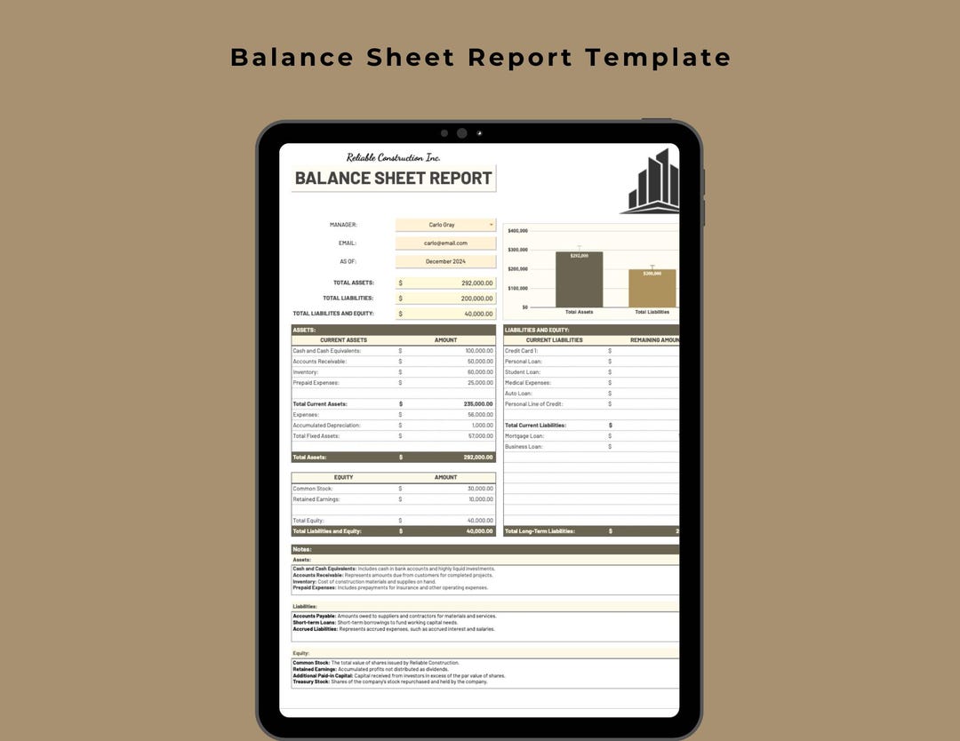 Balance Sheet Report Template Track Assets, Liabilities & Equity Google ...