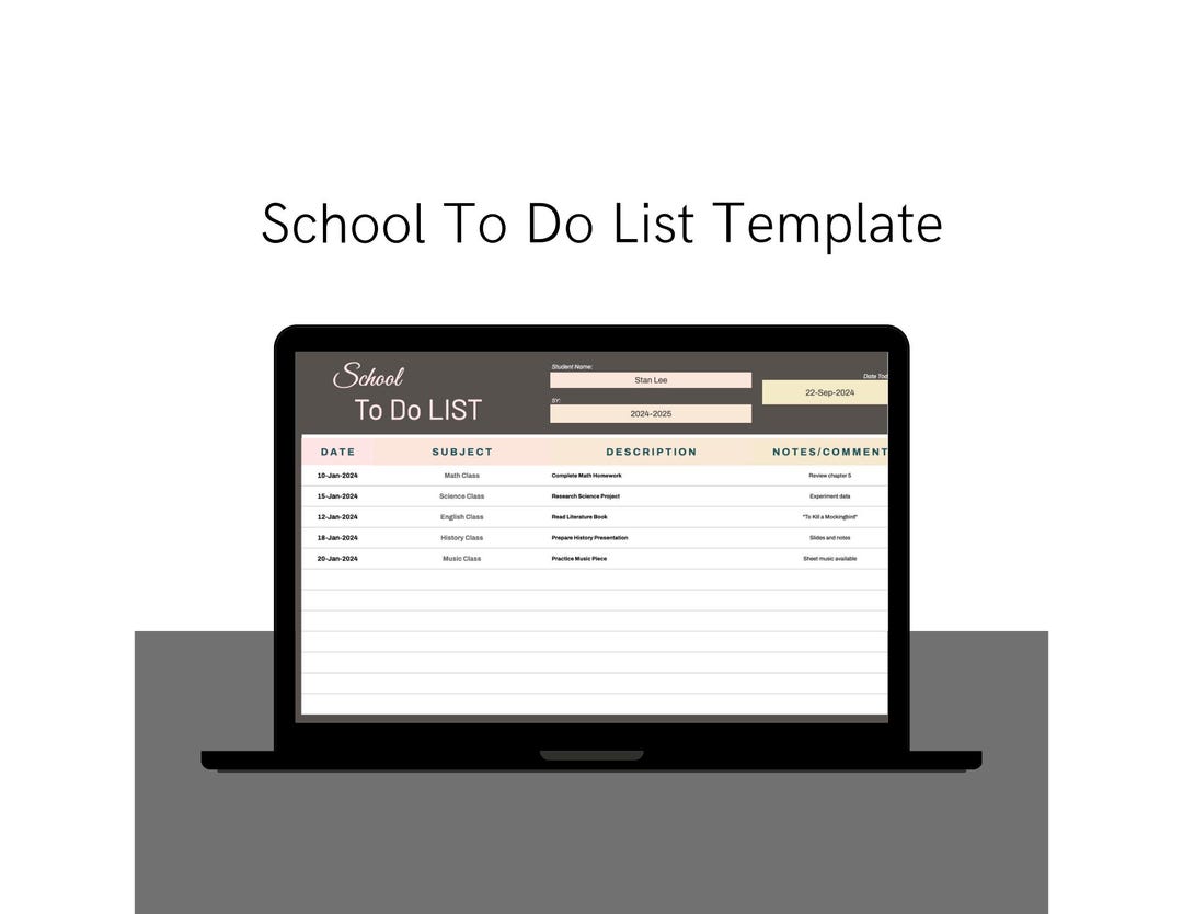 School to Do List Template, Google Sheets Format, Organize Assignments ...